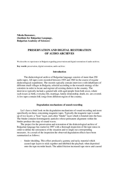 Pdf Preservation And Digital Restoration Of Audio Archives