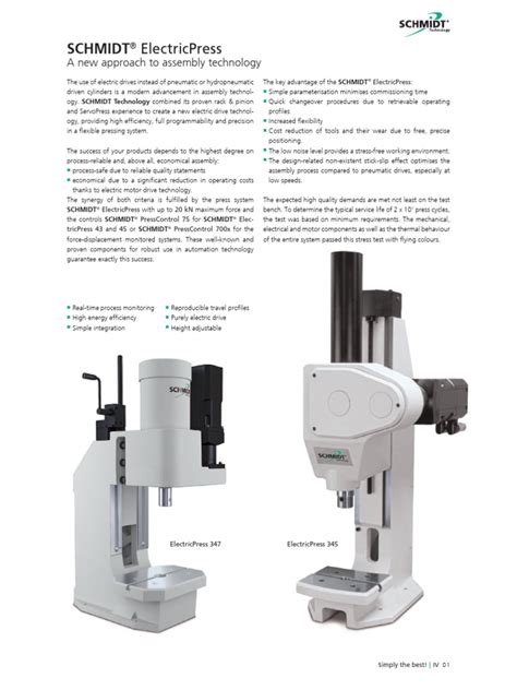 Schmidt Electric Presses Pdf Force Automation