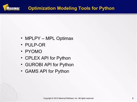 Maximal Comparison Of Optimization Modeling Software For Python Oct