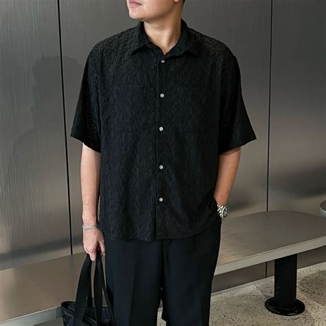 Jual Kano Noah Sheer Embroidery Boxy Cut Shirt Kemeja Outer Boxy Bertekstur Rajut Semi Formal