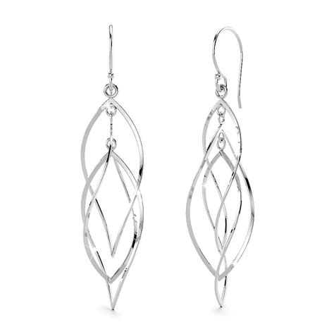 Solid 925 Sterling Silver Twisted Open Leaves Dangle Earrings 925