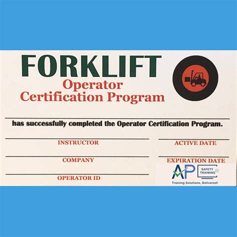 Printable Forklift Certification Card Template Free