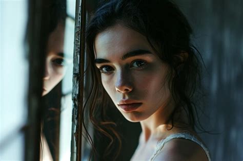 Premium Photo A Young Woman Looking Through A Camera With Impassive Face