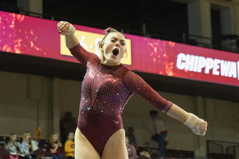 Central Michigan Life Cmu Gymnastics Sticks The Landing Against Ball