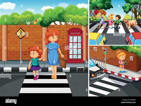 People Crossing The Street Illustration Stock Vector Image And Art Alamy