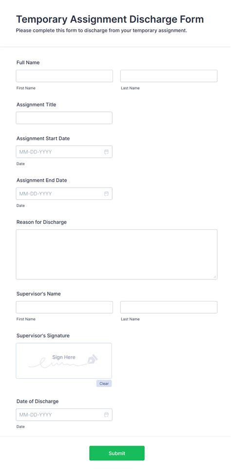 Temporary Assignment Discharge Form Template Jotform