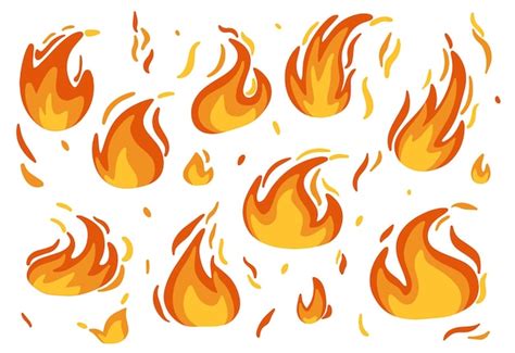 Premium Vector Set Of Flat Icon Flames Fires With Burning Red Hot