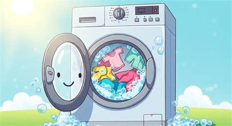 Animated Scene Of A Washing Machine With A Cheerful Face On The Door