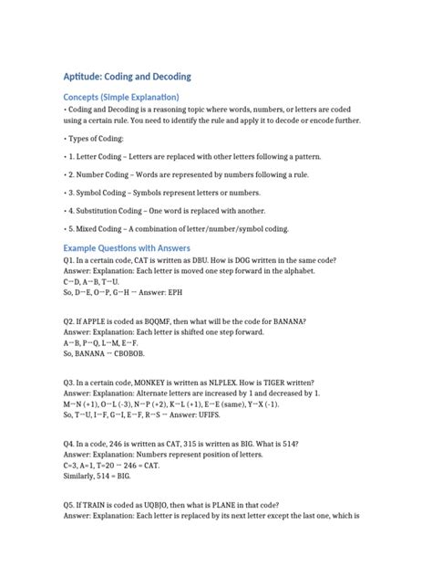 Coding And Decoding Aptitude Pdf