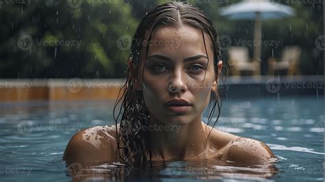 Ai Generated Portrait Of A Pretty Girl In The Pool Wet Portrait Wet