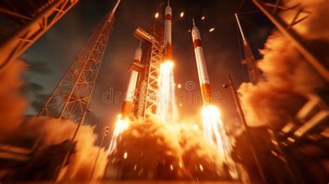 Dramatic Visualization Of Rocket Ignition Sequence At Launch Stock Image Image Of Smoke