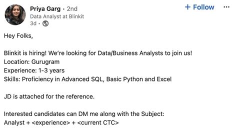 Blinkit Is Hiring For Data Analyst Experience 1 3 Years I Regularly