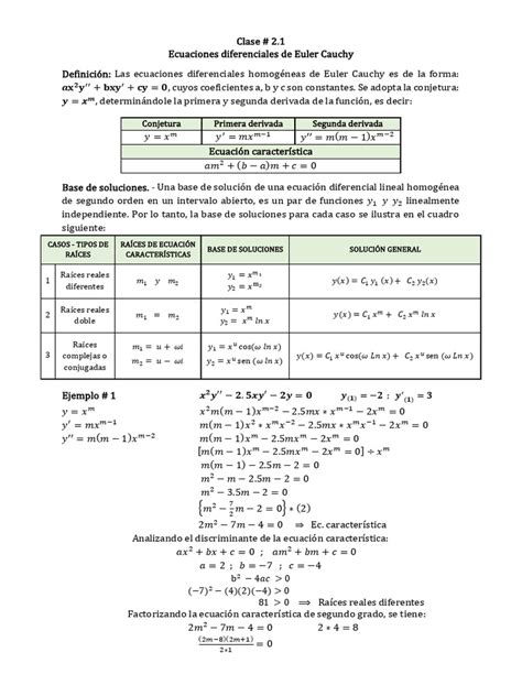 2 Ecuación De Euler Cauchy Ejemplo Descargar Gratis Pdf Ecuaciones