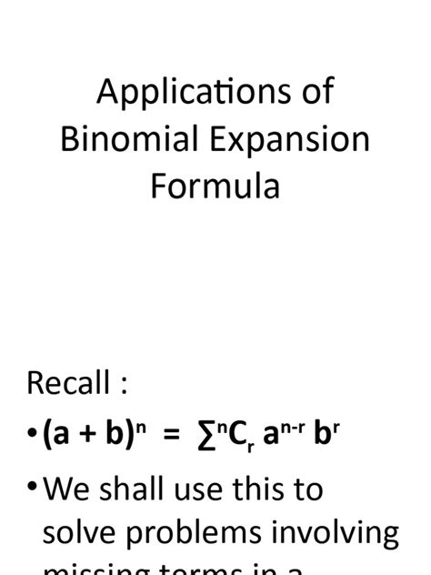 Applications Of Binomial Expansion Formula Ss2 Copy Pdf