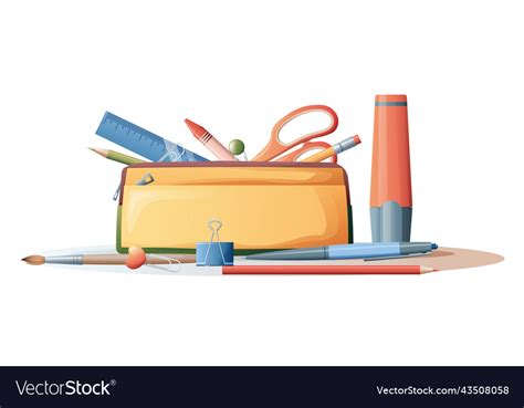 School Pencil Case With Stationery On Isolated Vector Image