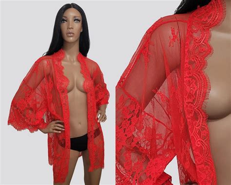 Elegant Red Lace Robe Red Lingerie Sexy Lace Robe Lace Lingerie