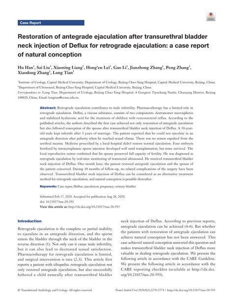 Pdf Restoration Of Antegrade Ejaculation After Transurethral Bladder