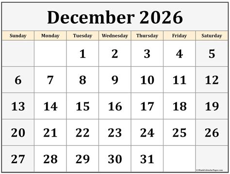 December 2026 Calendar Free Printable Calendar
