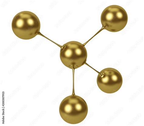 3d Rendering Illustration Gold Polished Molecule Model Abstract