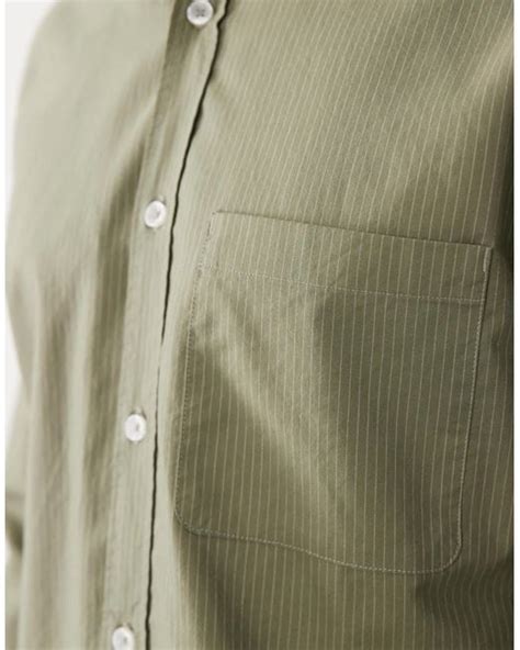 Mango Classic Long Sleeve Striped Shirt In Green For Men Lyst