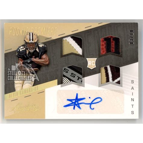 Alvin Kamara 2017 Panini Absolute Rookie Premiere Autograph Quad Patch