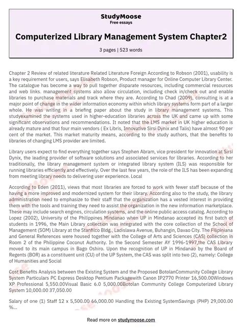 Computerized Library Management System Chapter2 Free Essay Example