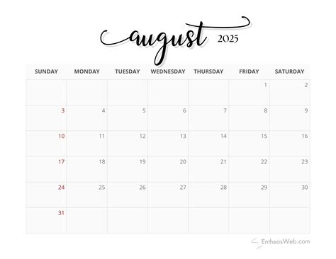 Black And White Printable Monthly Calendar 2026 Entheosweb
