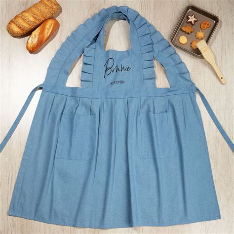 Personalized Name Ruffled Apron With Pockets Apron For Kitchengarden