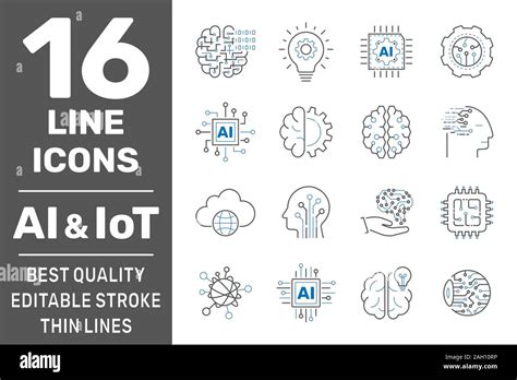 Thin Icon Set With Machine Learning Smart Robotic Cloud Computing Network Digital Ai And Iot
