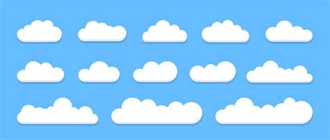 Set Ikon Awan Dalam Gaya Datar Trendi Terisolasi Pada Latar Belakang Biru Ikon Awan Bentuk Awan