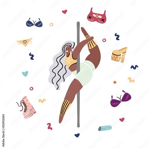 Vector Cute Illustration With Pole Dancer Girl On A White Background Pole Dance Illustration