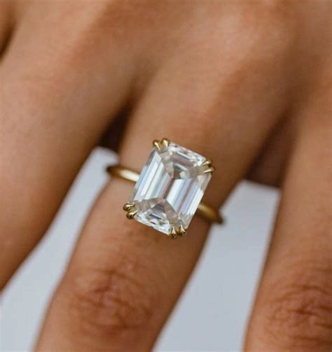 Emerald Cut Double Claw Prong Engagement Ring Emerald Cut Moissanite