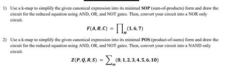 solved 1 use a k map to simplify the given canonical