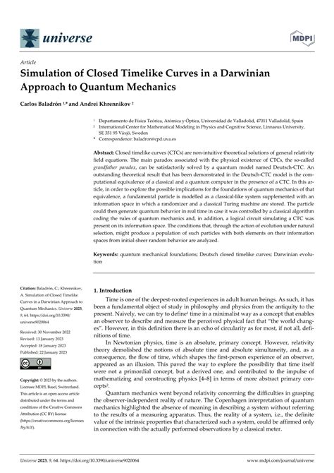 Pdf Simulation Of Closed Timelike Curves In A Darwinian Approach To