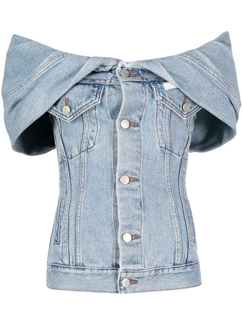 Kimhekim Off Shoulder Denim Jacket Blue Denim Fashion Fashion Outfits Denim Top