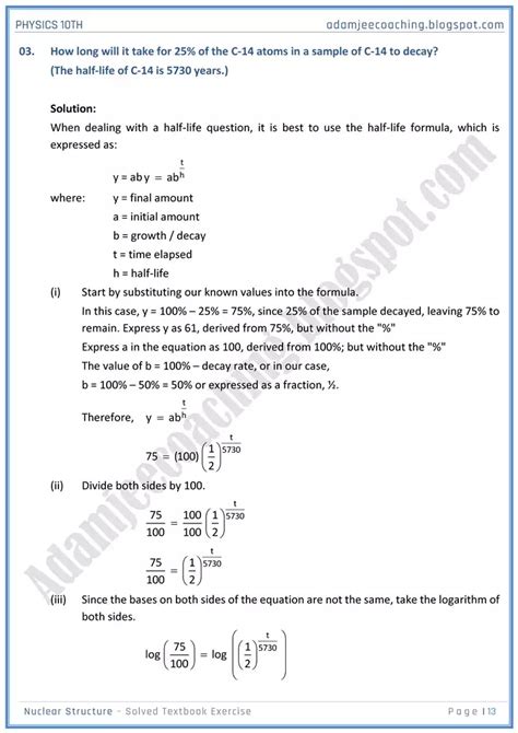Adamjee Coaching Nuclear Structure Solved Textbook Exercise