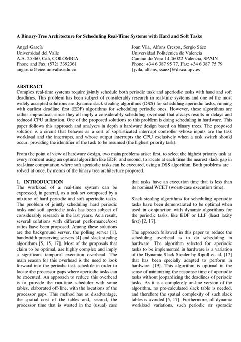 Pdf A Binary Tree Architecture For Scheduling Real Time Systems With