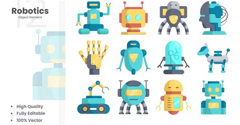 Robotics Vector Element Set Objects Ft Flat And Robotic Envato
