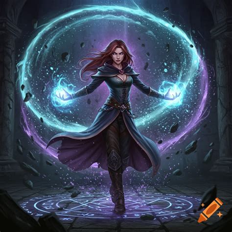 A Horned Woman With Purple And Red Hair And Glowing Eyes In Silver