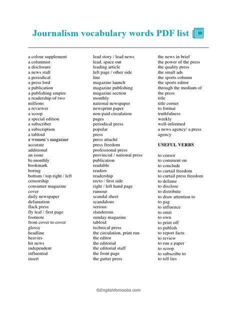 Journalism Vocabulary List Pdf Magazines Newspapers