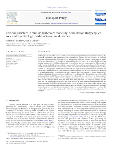 Pdf Errors In Variables In Multinomial Choice Modeling A Simulation