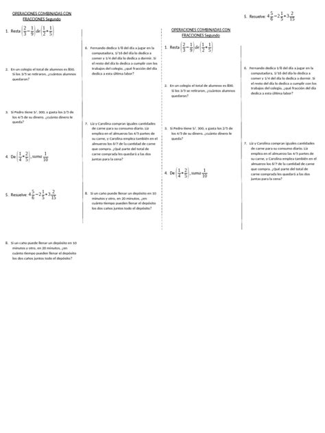 Operaciones Combinadas Con Fracciones Practica Pdf