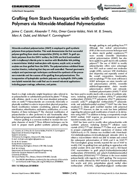 Pdf Grafting From Starch Nanoparticles With Synthetic Polymers Via