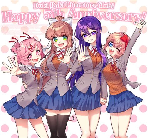 Monika Natsuki Yuri And Sayori Doki Doki Literature Club Drawn By