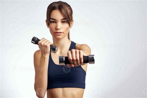 Sportive Woman Workout With Dumbbells Fitness Motivation Lifestyle