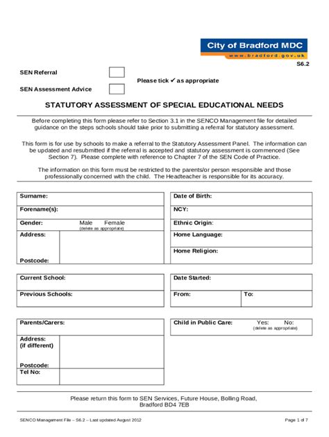 The Sen Assessment Yipes Bso Bradford Gov Doc Template Pdffiller