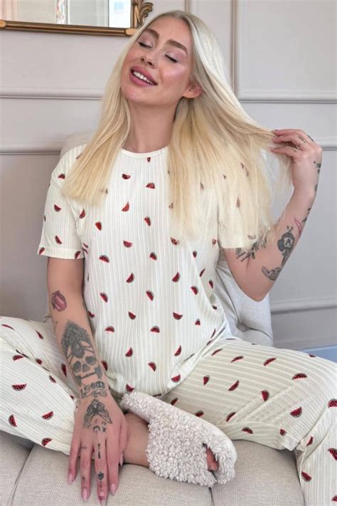 Sarı Karpuz Desenli Kısa Kol Örme Zincir Kadın Pijama Takımı Kısa Kollu Pijama Takımı Pijamaevi
