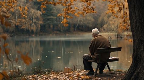Free Autumn Lakeside Solitude Image Autumn Solitude Elderly