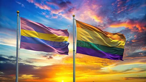A Powerful Symbol Of Progress Intersex And Lgbtqia Pride Flags Against A Serene Dusk Sky Stock