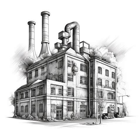 Premium Ai Image Drawing Of A Factory With Smoke Coming Out Of The